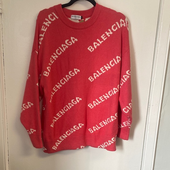 Balenciaga | Sweaters | Balenciaga Pink Sweater With White Logo Pattern ...